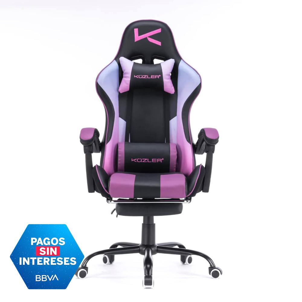 Kuzler Silla gamer morada con masajeador lumbar, reposapiés y base ...